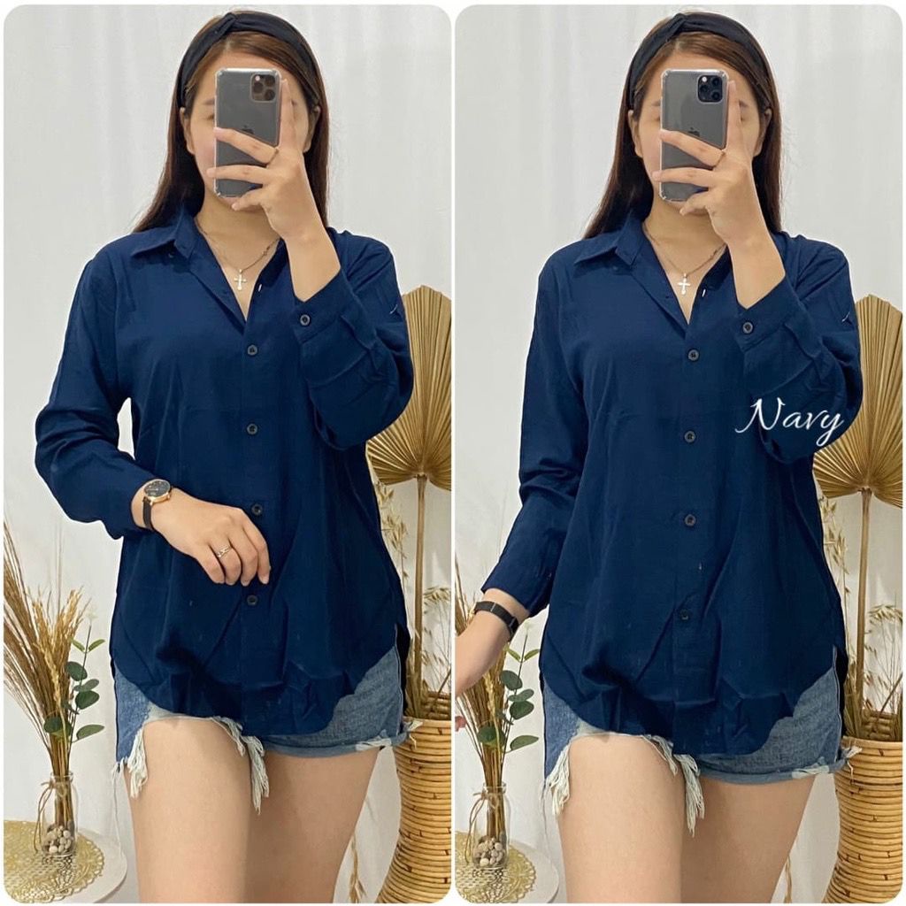 Kemeja Ratu Womens Crinkle Shirts Long Tops Womens Plain Motifswomens Shirts Blouse