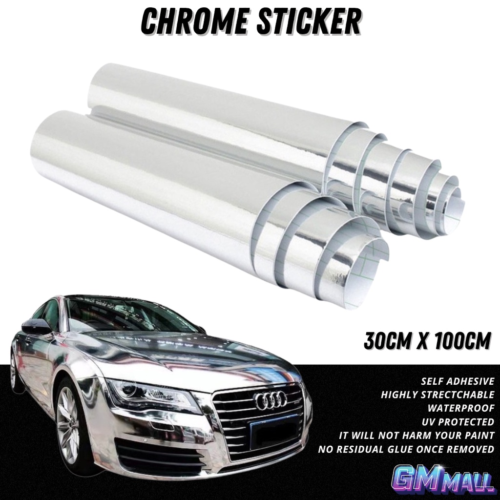 SILVER CHROME WRAP FILM Mirror Vinyl Car Adhesive Sticker Decal Car ...