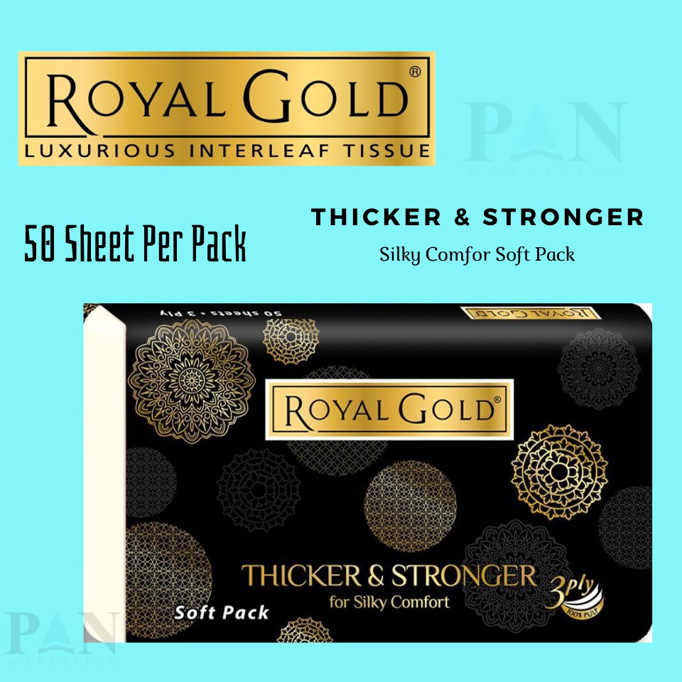 Royal Gold Tissue 3 Ply 50Sheet Thicker and Stronger Silky Comfort Soft ...