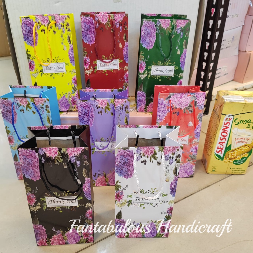 100PCS PAPER BEG FLORAL PRINTED 21CM X 10 CM X 7CM Paper Beg Air Kotak ...