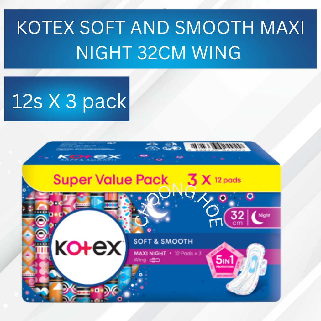 KOTEX SUPER VALUE PACK MAXI NIGHT 32CM WING (12s X 3pack) | Shopee ...