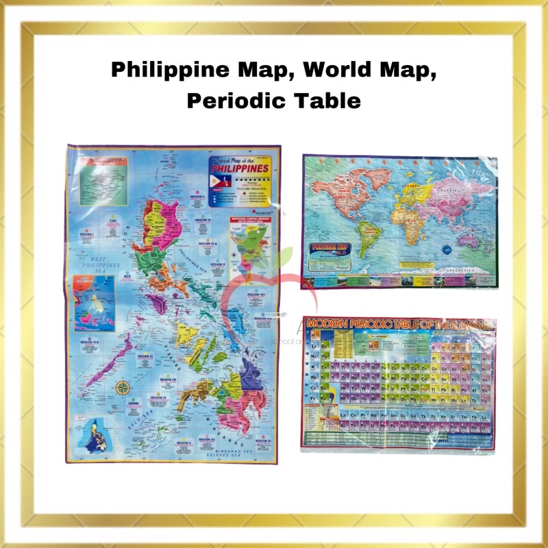World Map/Asia Map/Philippine Map/ Periodic Table 9x12 inches with ...