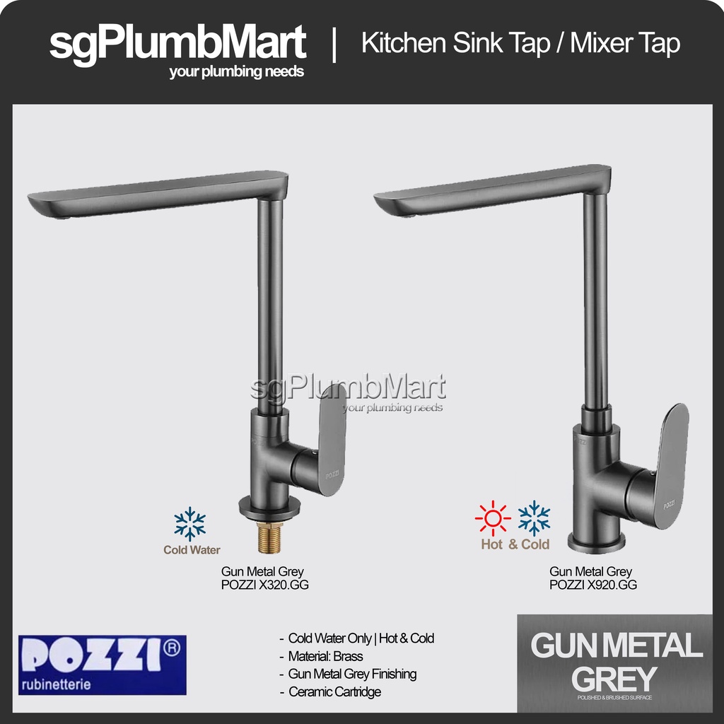 Pozzi x sgPlumbMart Gun Metal Grey Kitchen Sink Tap/Mixer Tap X320GG ...