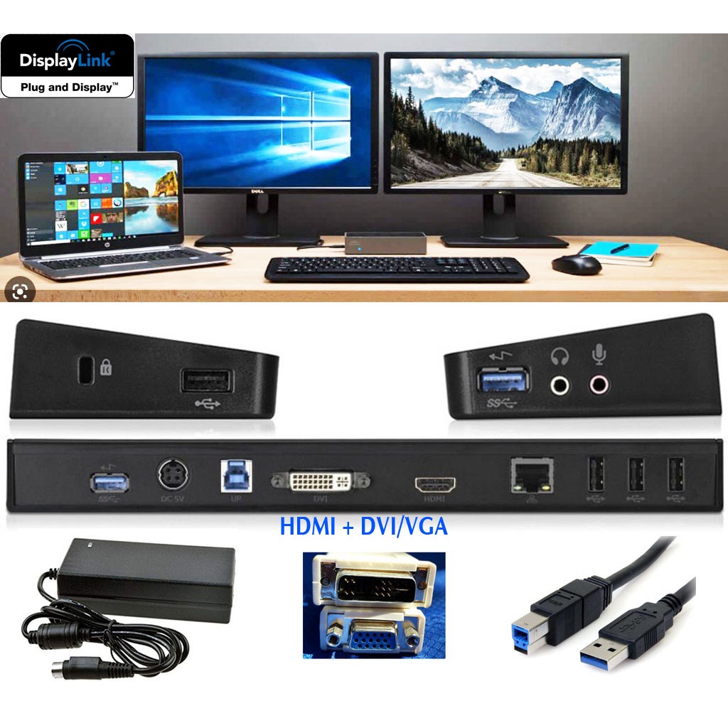 Dell D3000 DISPLAYLINK Super Speed USB 3.0 Universal Docking Station ...