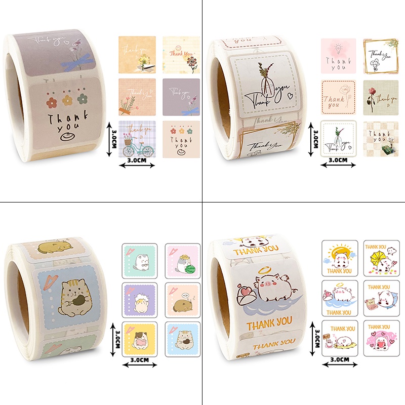 300 Pcs/Roll Square 3CM Thank You Stickers Cute Scrapbook Stickers Gift ...