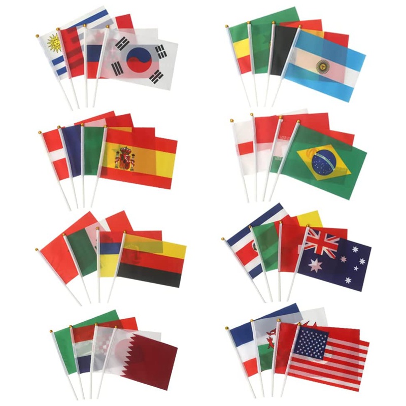 32PCS 14*21cm Mini Flag 32 Countries Hand Held International Stick Flag ...
