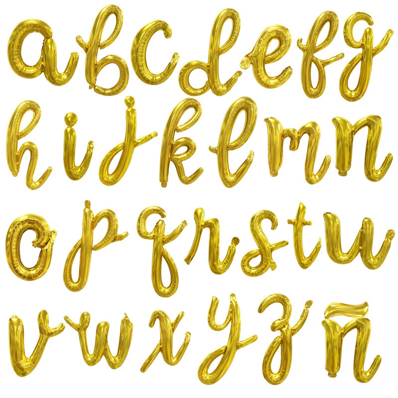 18inch Gold Air Foil Script Cursive Letters A-Z Symbols Balloons Ball ...