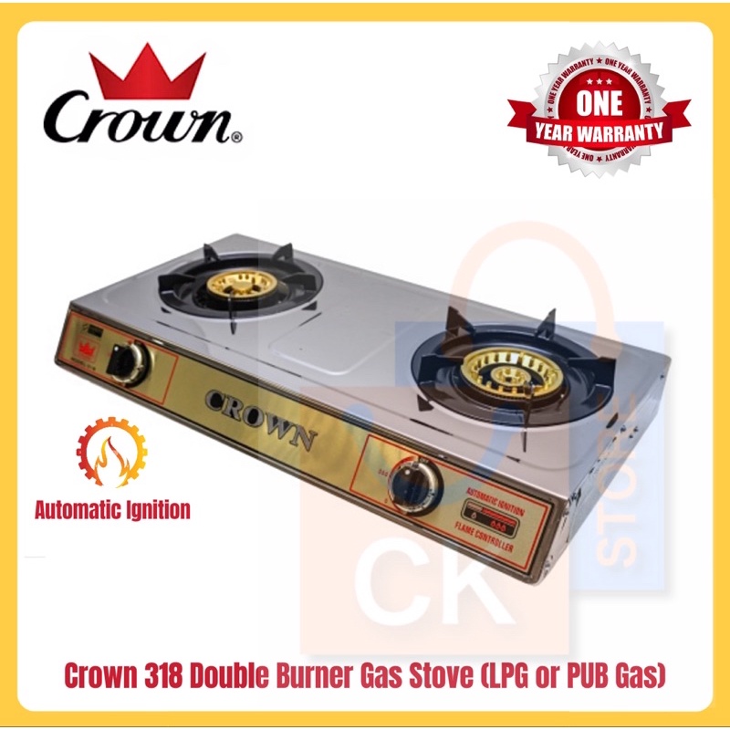 Crown 318 Double Burner Gas Stove Cooker (for LPG or PUB Gas) ~ (1 Year ...