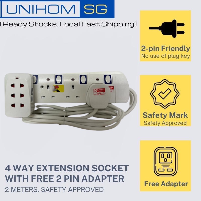 UnihomSG [ReadyStock] 4 Way Extension Socket with 2 pin adapter Plug ...