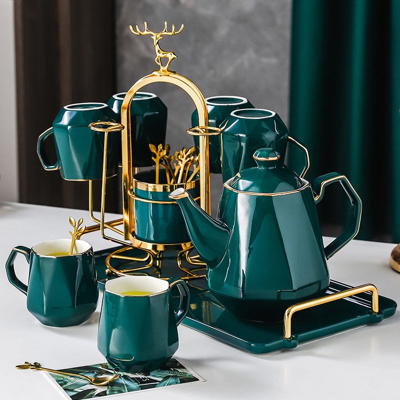 European Style Water Set Ceramic Household Living Room Gold-Painted Cup ...