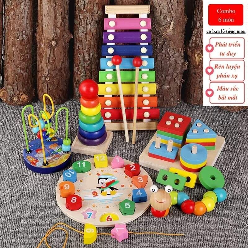 Combo 6 Piece intellectual toys, smart toys made from hard wood for ...