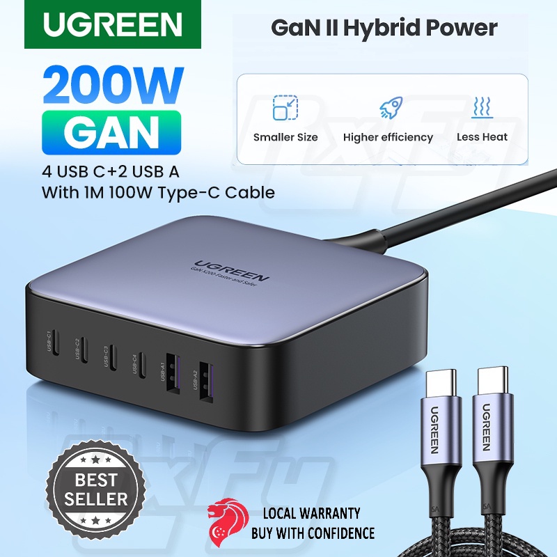 UGREEN 200W USB C Desktop Charger, Nexode 6 Ports GaN PD Fast Charger ...