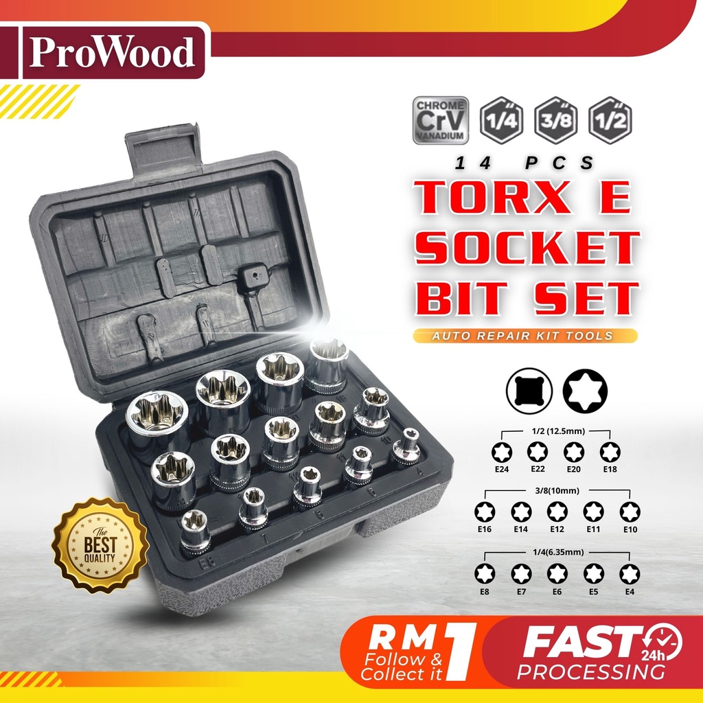 14 PCS Torx E Socket Bit Set Torx Socket Set Rachet Set Steel Repair ...