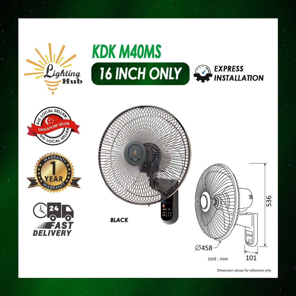 KDK Wall Fan M40MS / 3 Speed with remote control / Plastic Blade/ 1yr ...