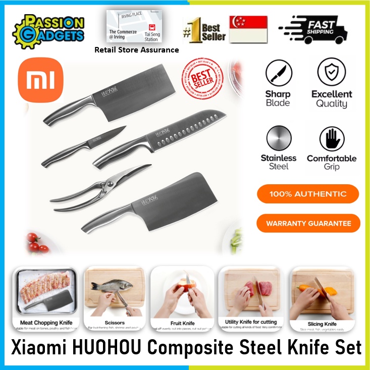5in1 Xiaomi Huohou Composite Stainless Steel 5 in 1 Kitchen Knife set Kitchenware 4 knives with ...