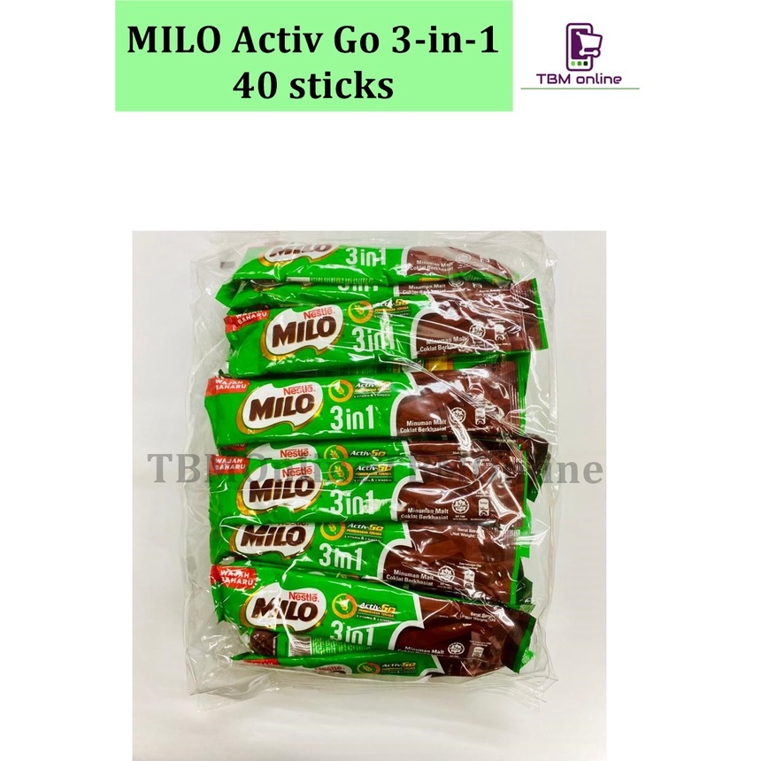 [40 sticks] Nestle Milo Activ-Go 3 in 1 Choc Malt Drink 33g | Shopee ...