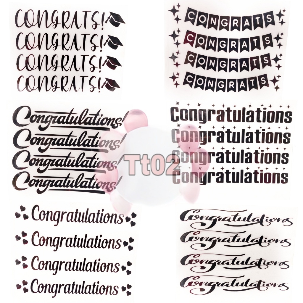HALF A4 STICKER CONGRAT/CONGRATULATIONS BLACK COLOUR FOR BOBO BALLOON ...