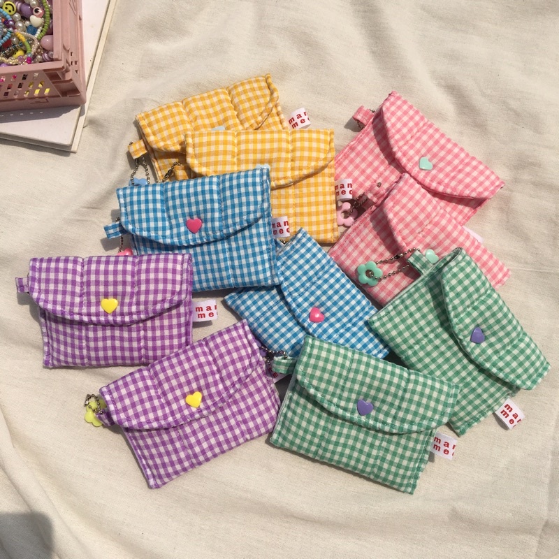 Gingham Puffy Card Wallet/Card Holder/Card Wallet/Women's Plaid Wallet ...