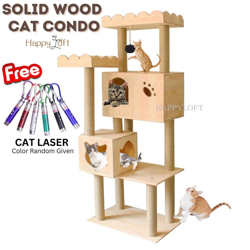 [SG Seller] Cat Condo Large Solid Wood Condo Wooden Cat Tree Tower Cats ...