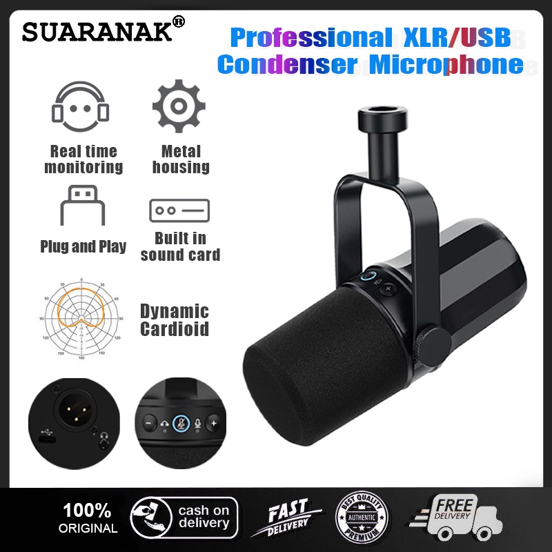 Professional Condenser Microphone XLR Type-C USB Microphone Dynamic Super Cardioid Mic for PC ...