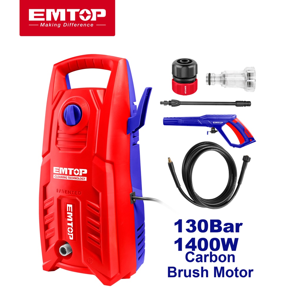 EMTOP 1400W High Pressure Washer With 1 Set Water Spray Gun,5m High Pressure Hose ,Cleans Cars ...