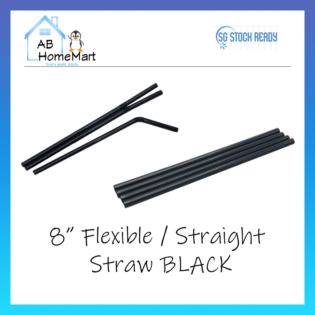 💯 [SG STOCK] 8" Black Straight / Flexible Straw | Plastic Straw | Bend ...