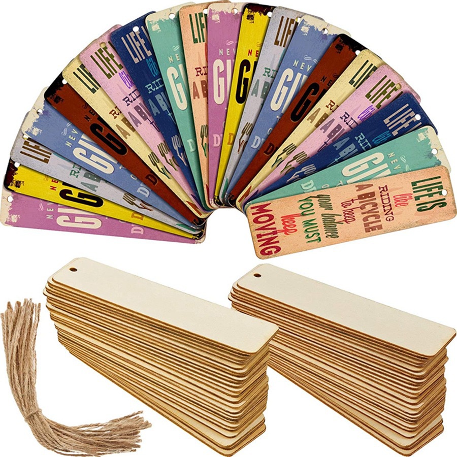 5/20 pcs Wood Bookmark Bulk Blank Bookmarks with Ropes Book Markers ...
