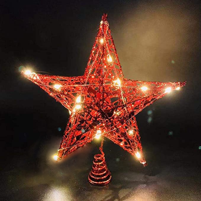 🔥READY STOCK🔥Christmas Tree Toppers Xmas Glitter Gold Hollow Star ...