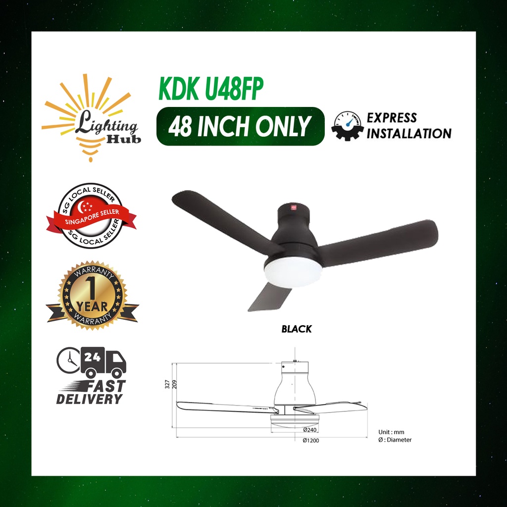 KDK Ceiling Fan (U48FP)/ DC MOTOR / TRI-TONE LED LIGHT/ WITH REMOTE ...