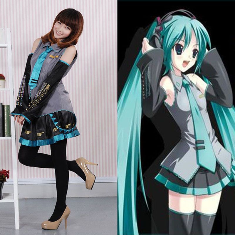 Adult Anime Vocaloid Hatsune Miku Cosplay Costumes Japan Midi Dress