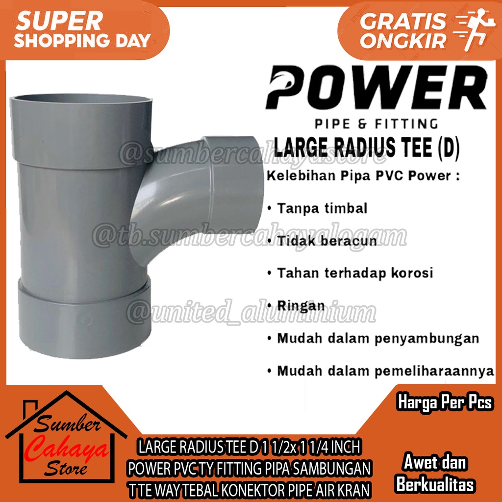 LARGE RADIUS TEE YD 1 1/ 2 x 1 1 1/ 4 INCH POWER PVC TY FITTING PIPE ...
