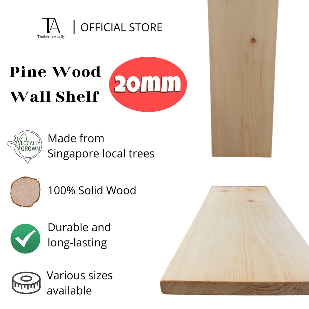 [SG STOCK] 20mm Thickness Pine Wall Shelf Floating Wood Customise Solid ...