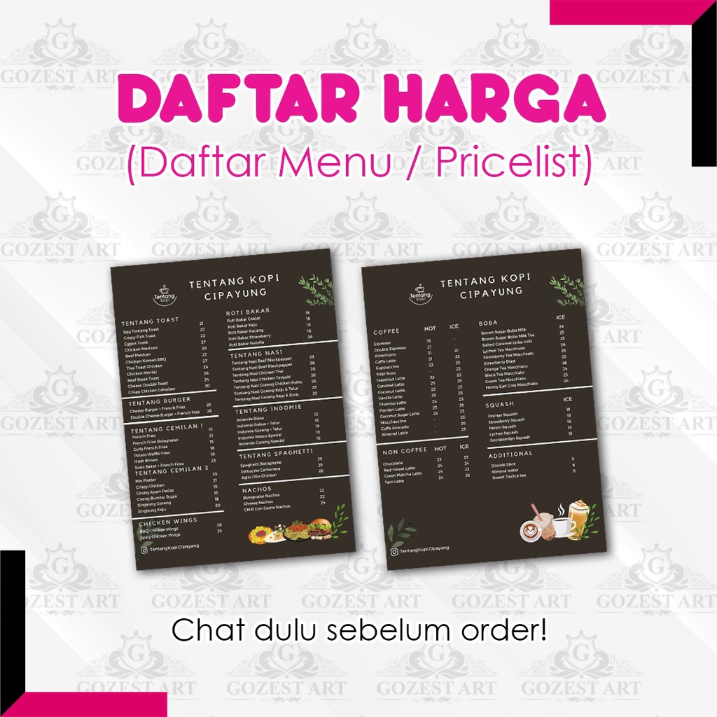 Print Menu List Price List Price List Cafe Warung Barbershop A4 Size ...