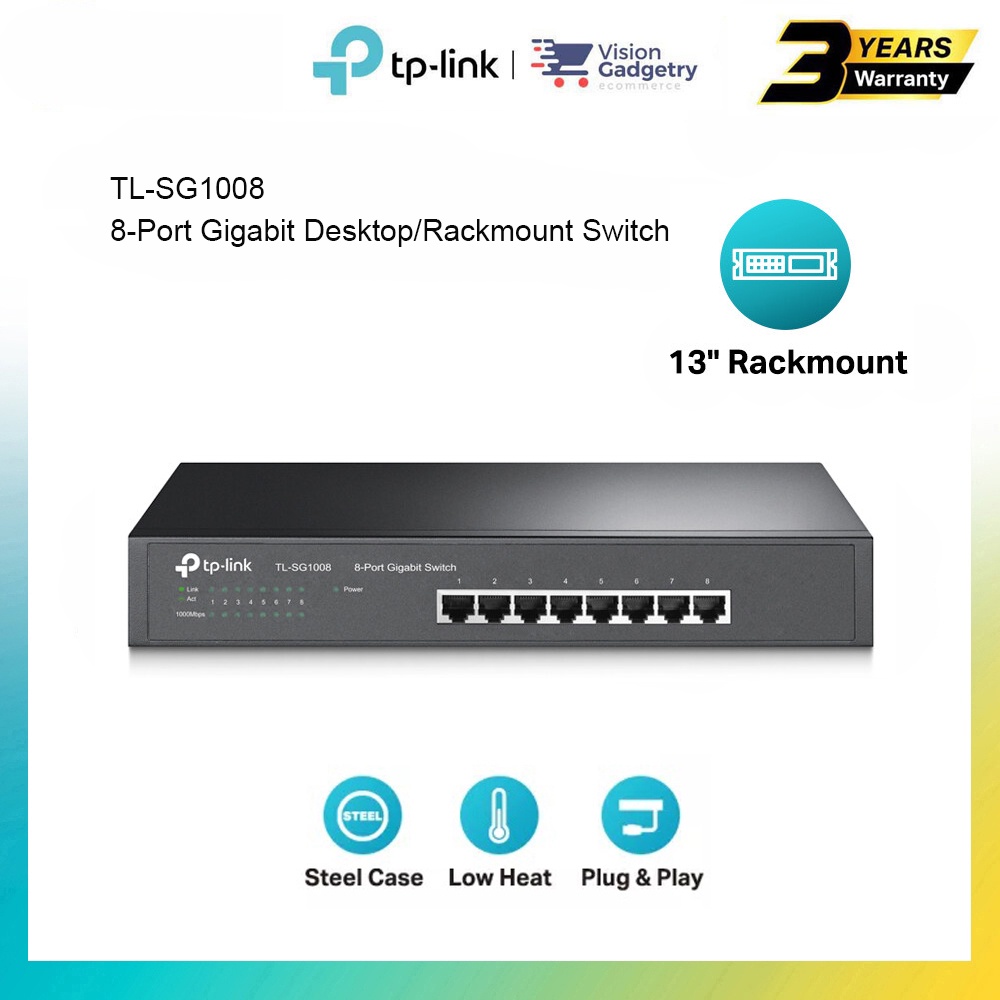 TP-Link TL-SG1008 8-Port 10/100/1000 mbps Gigabit Rackmount Switch ...