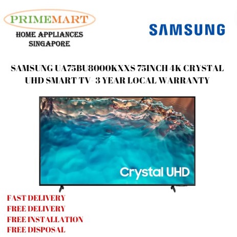 SAMSUNG UA75BU8000KXXS 75INCH 4K CRYSTAL UHD SMART TV- 3 YEAR LOCAL ...