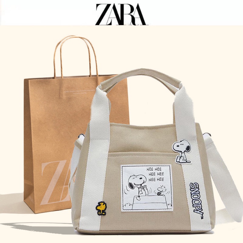 ZARA Cartoon Snoopy Crossbody Canvas Bag Women's 2022 beige new ...