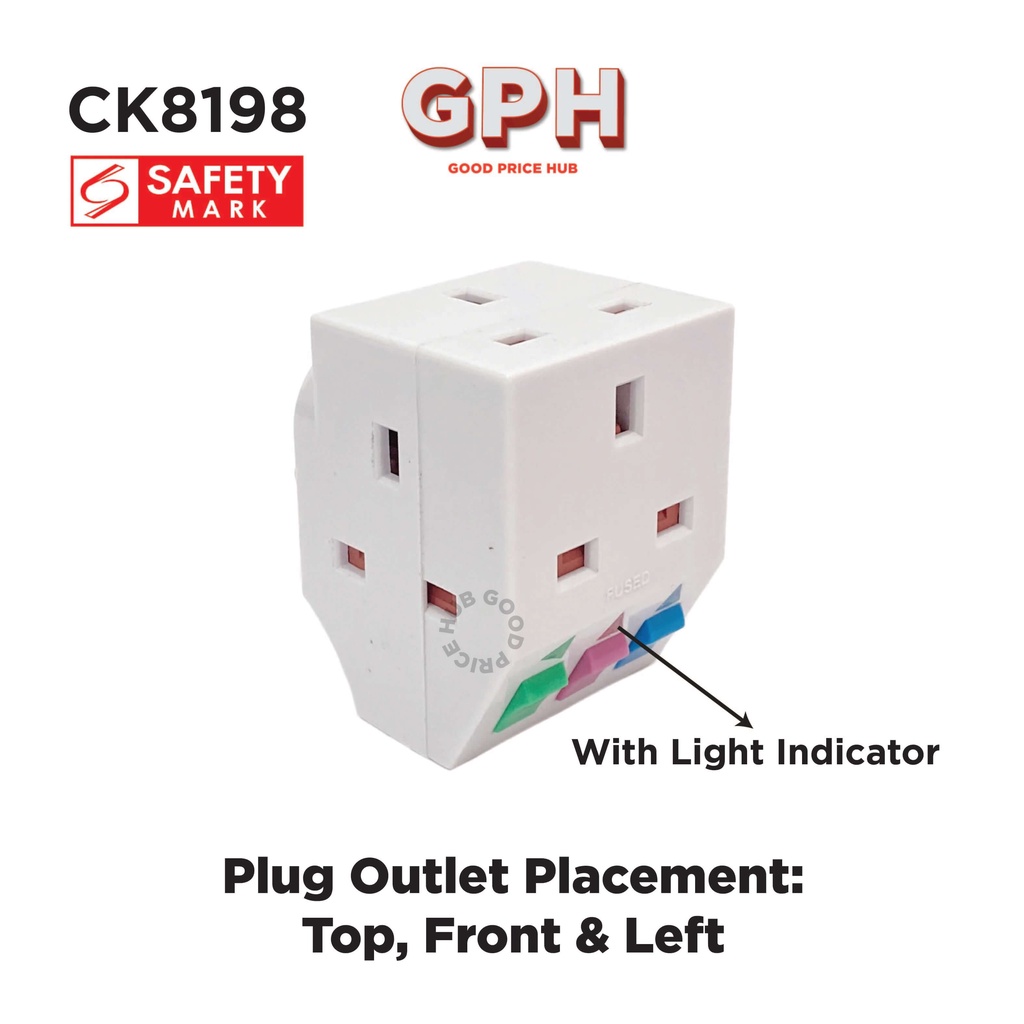 3 Way Multi Adapter Plug with Switch / Neon Light - 2 & 3 Pin Friendly ...