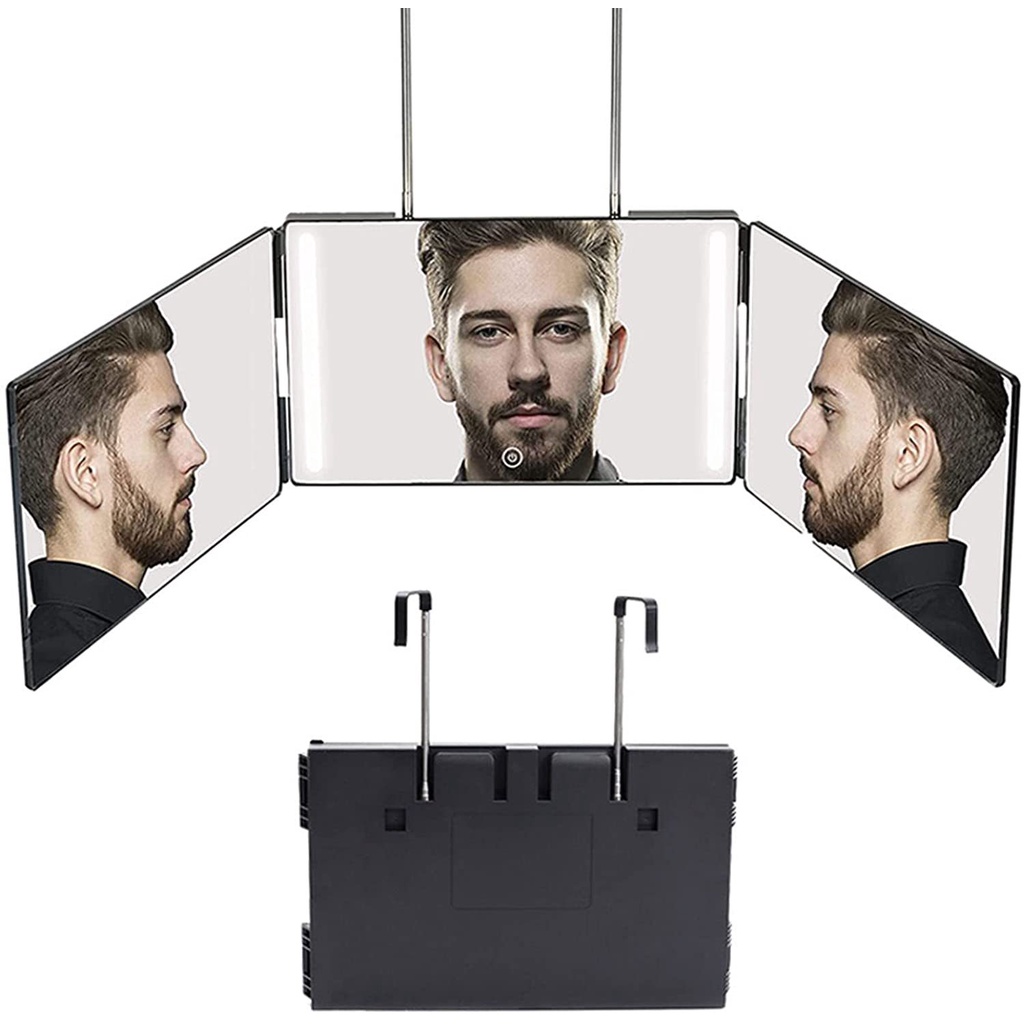 Barber Mirror Self Cut with LED Lights, Vanity Mirror,360 Mirror for ...