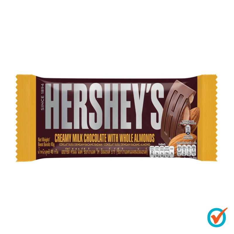 Hershey's Bar Creamy Milk Chocolate with Whole Almonds 40g | Shopee Singapore