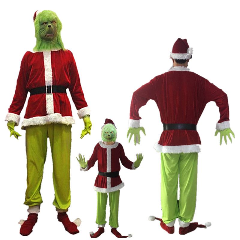 S-3XL Santa Grinch Cosplay Costume How the Grinch Stole Christmas Suit ...