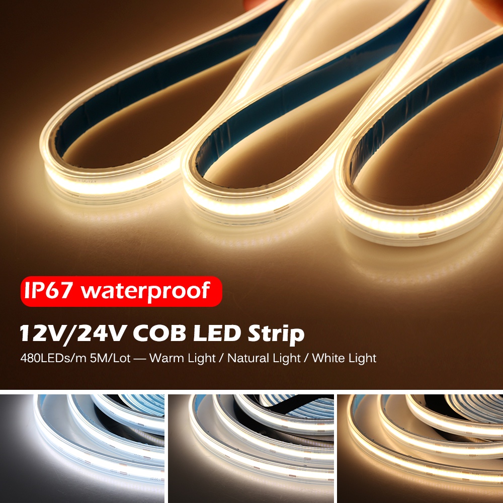 COB LED Strip Light 480LEDs/m High Density Flexible 3000K 4000K 6000K Soft Light IP67 Waterproof ...