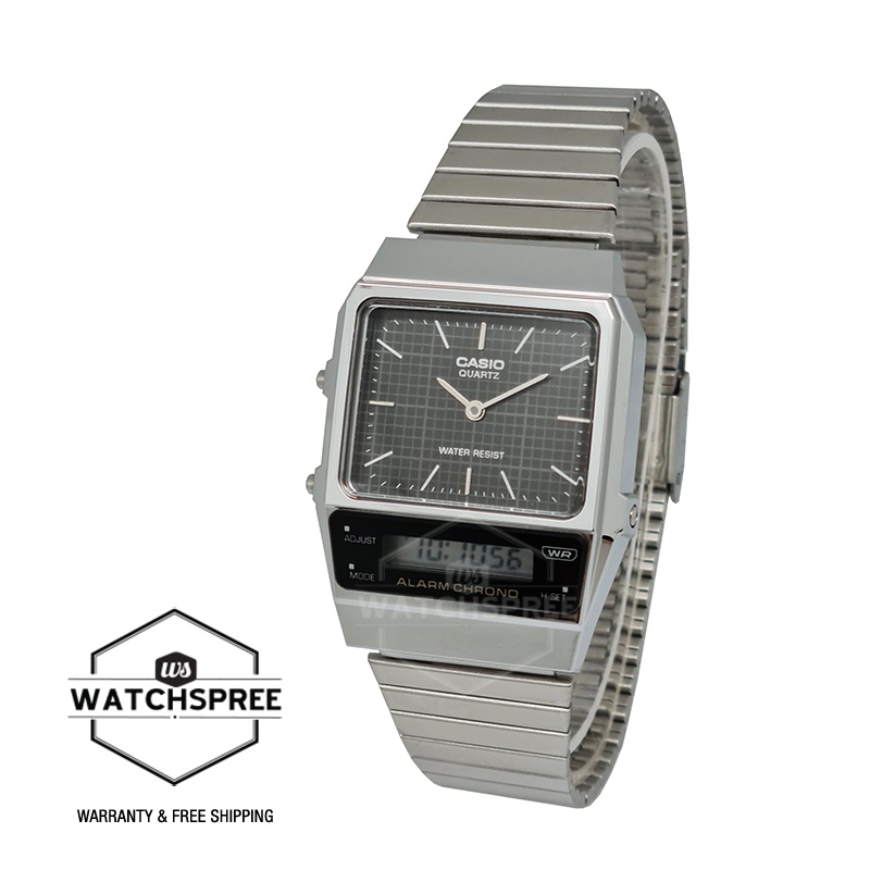 Casio Vintage Style Analog-Digital Dual Time Stainless Steel Band Watch ...