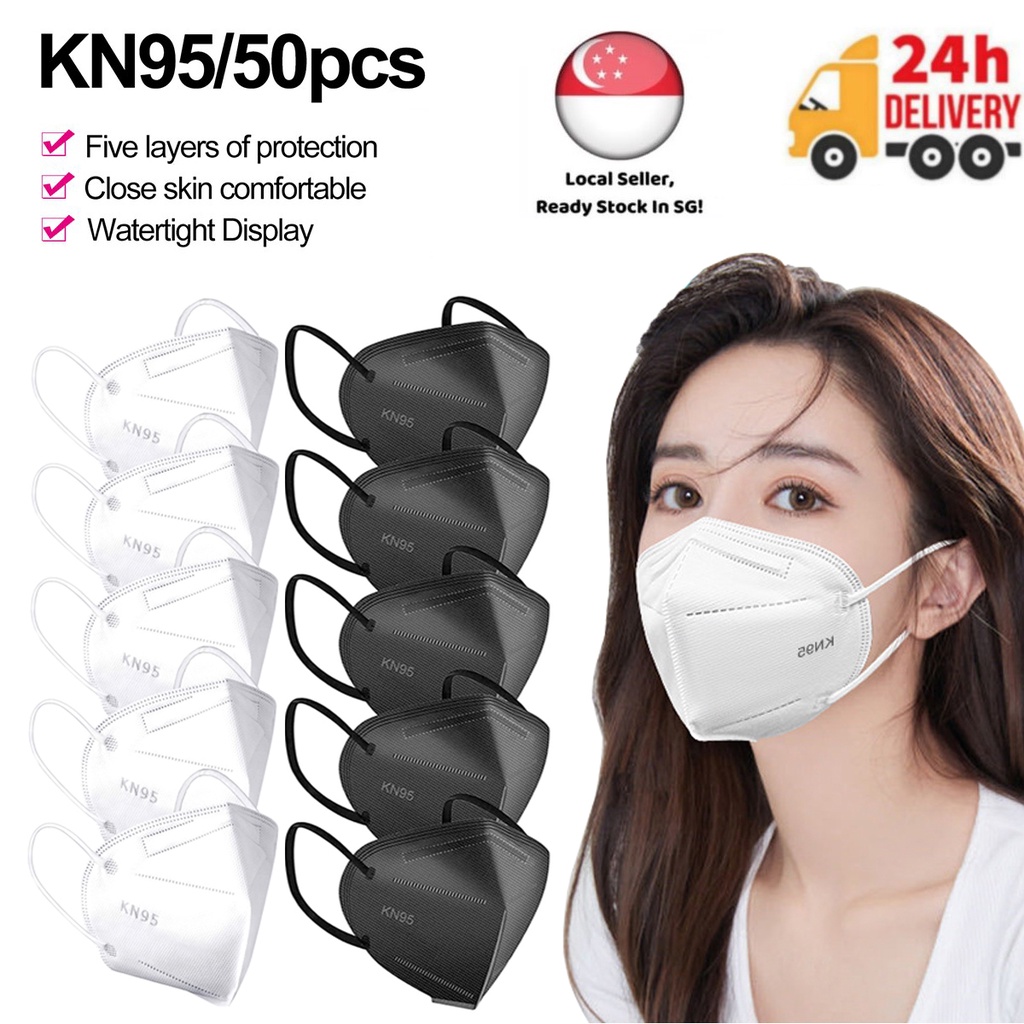 100pcs KN95 Face Mask Protective Face Shield Mask for Adult Dust Mask White/Black | Shopee Singapore