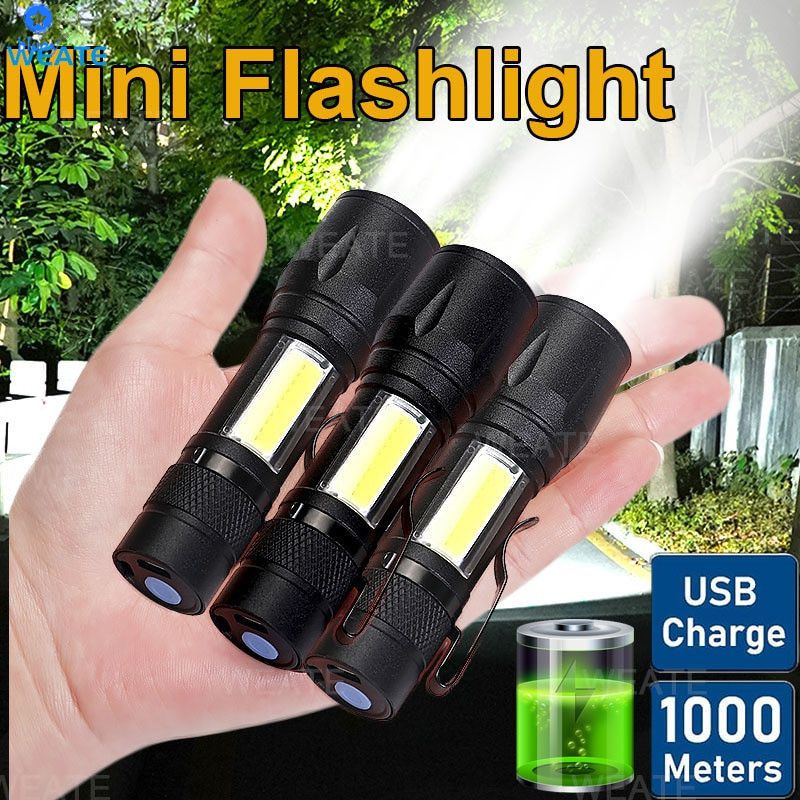 Portable Flashlight Led Rechargeable Zoomable Torch Torchlight Pen Clip ...
