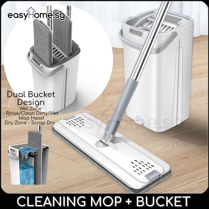 Easyhome.sg Bucket Mop Set Microfiber Mop Cleaner With Dual Wet Dry ...