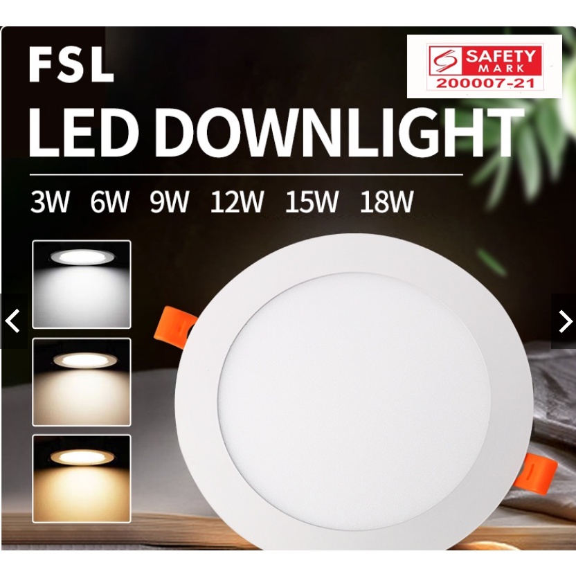 FSL Slim Round LED Downlight Panel Light 6W 9W 12W 15W 18W 24W SAFETY MARK DRIVER 1 Year Local ...