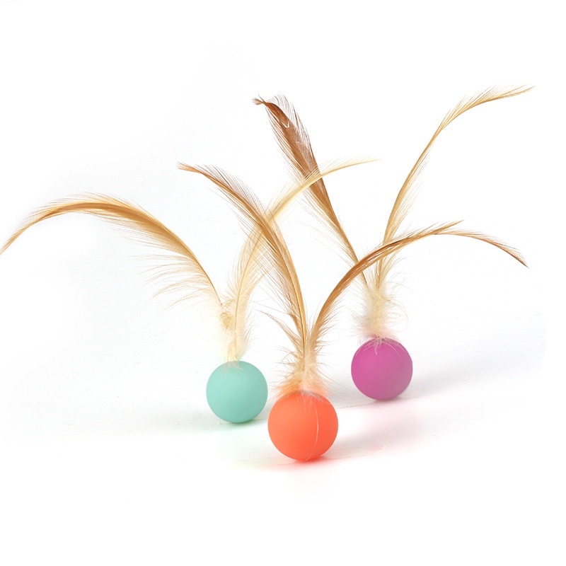 Cat toy chaser bouncing ball with feather 2.5cm pet toy | Shopee Singapore