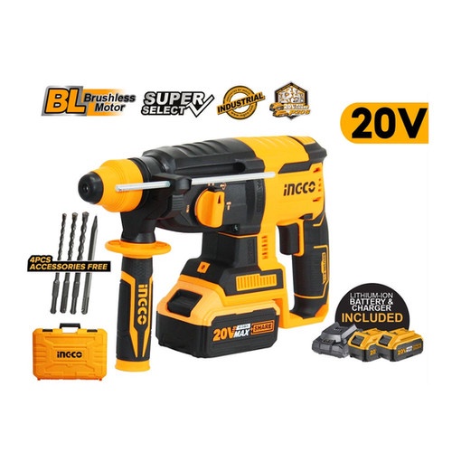 INGCO 20V Brushless Li-Ion Rotary Hammer Drill 20V w/case set ...