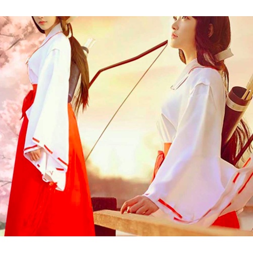 Kikyo cosplay costume yukata robe red white japan inuyasha anime manga ...