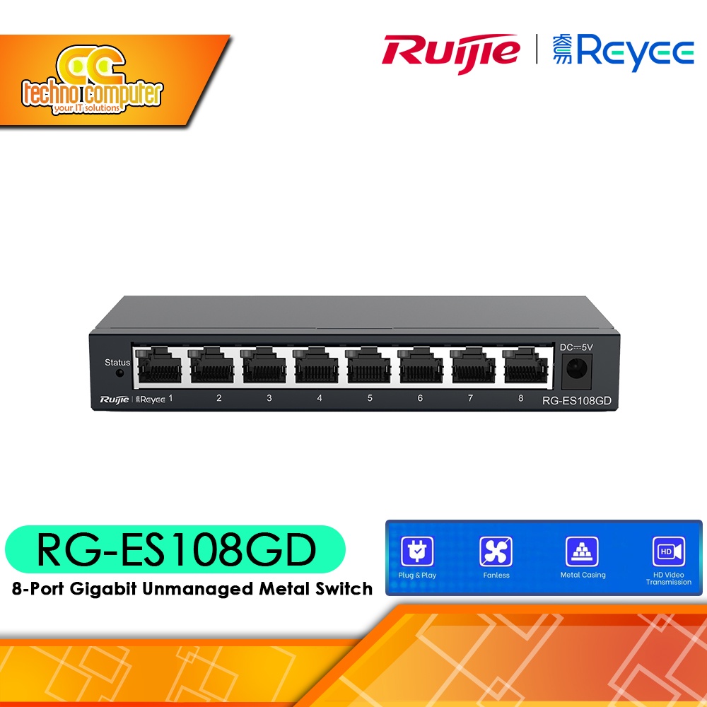Switch HUB RUIJIE/REYEE RG-ES108GD 8-Port Gigabit Unmanaged Metal ...